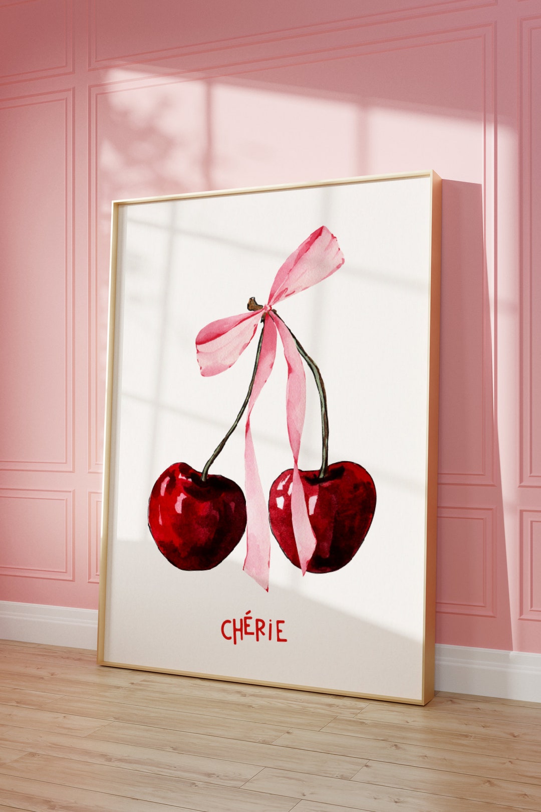 Cherry With Bow Wall Art Feminine Poster Cherries Soft Girl Bedroom ...