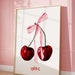 Cherry With Bow Wall Art Feminine Poster Cherries Soft Girl Bedroom ...