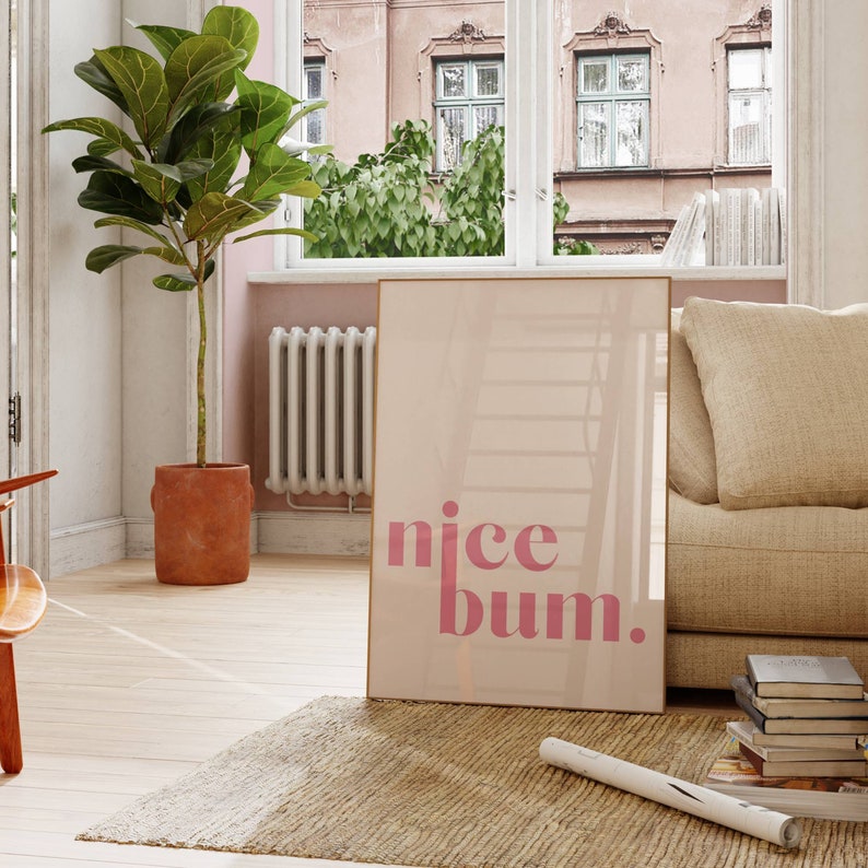 Funny Bathroom Print, Pink Nice Bum Poster, Girly Typography Toilet ...