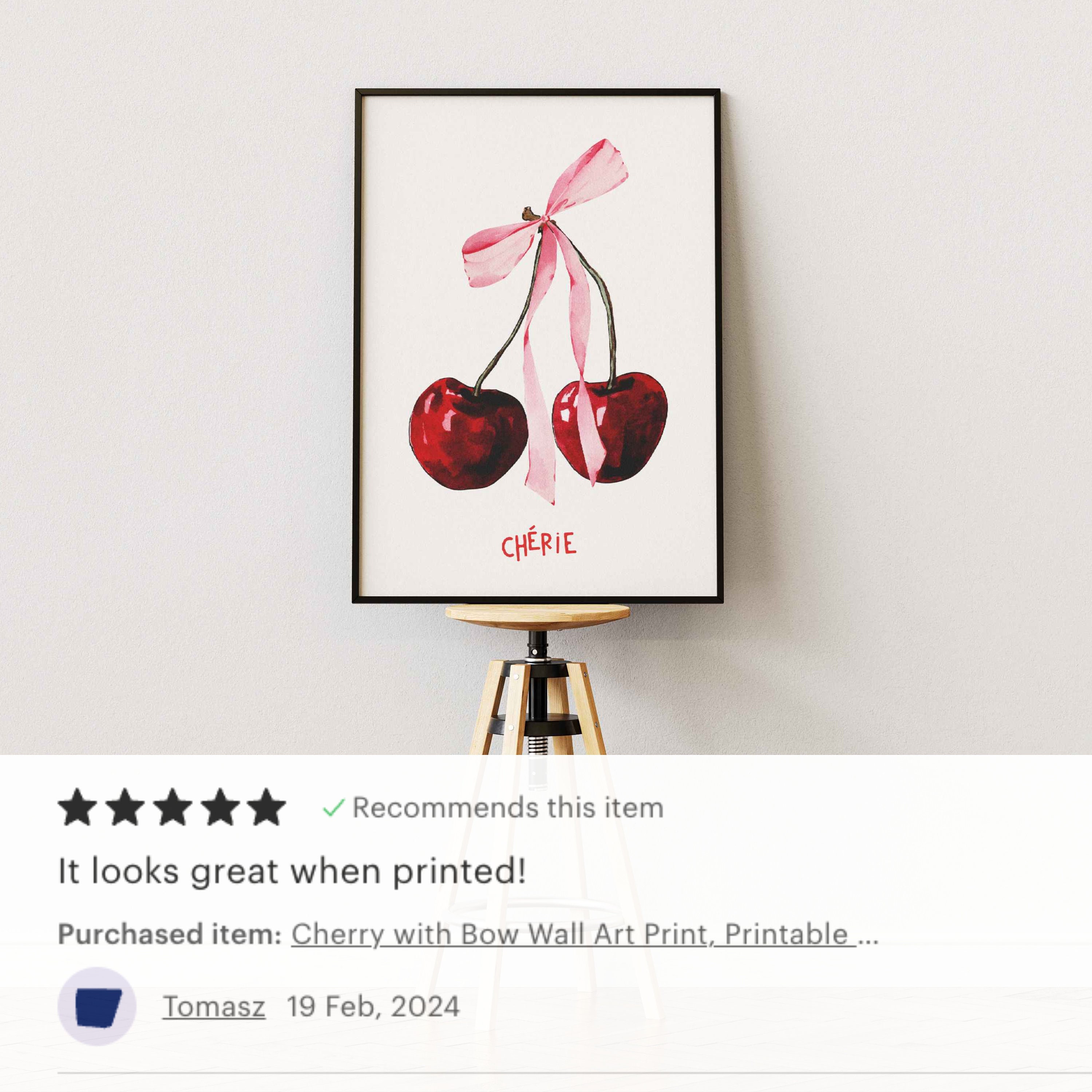 Cherry Wall Art Set of 2, Coquette Pink Bow Trendy Retro Printable ...