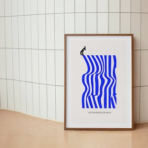 Linear Wavy Yves Klein Poster, Electric Blue Klif Minimal Print, Mid ...