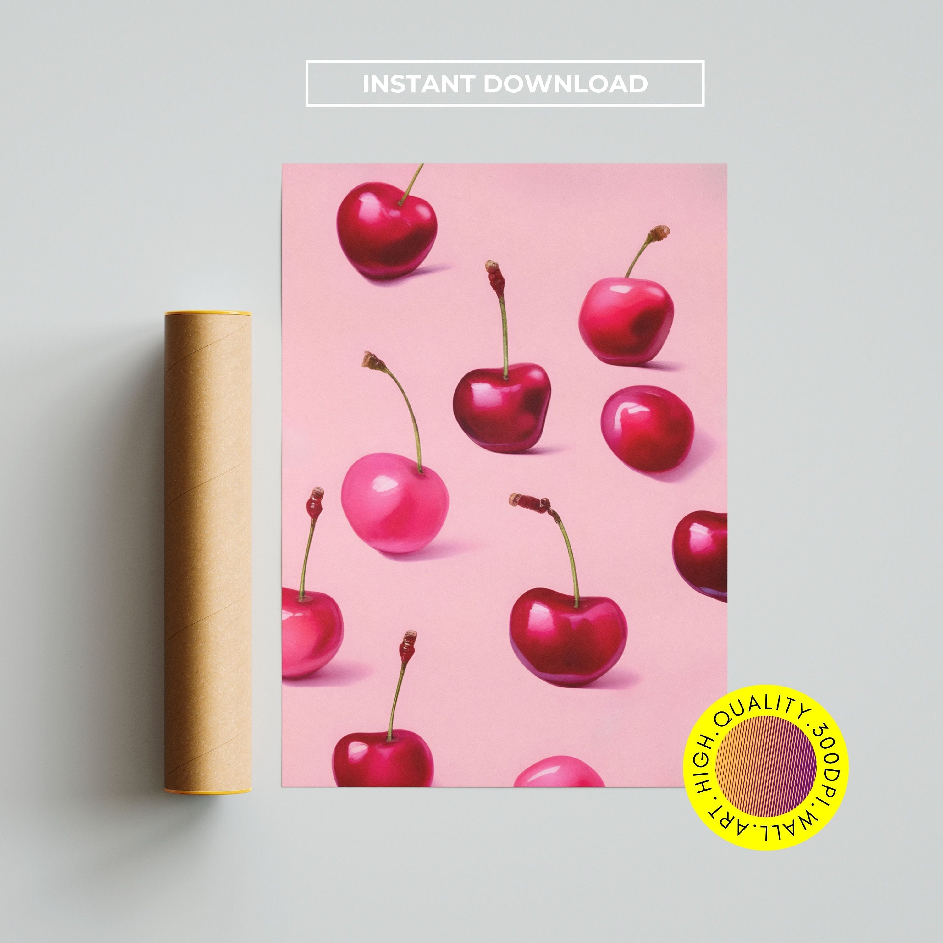 Cherry Wall Art Print, Printable Feminine Poster, Cherries Poster Soft ...