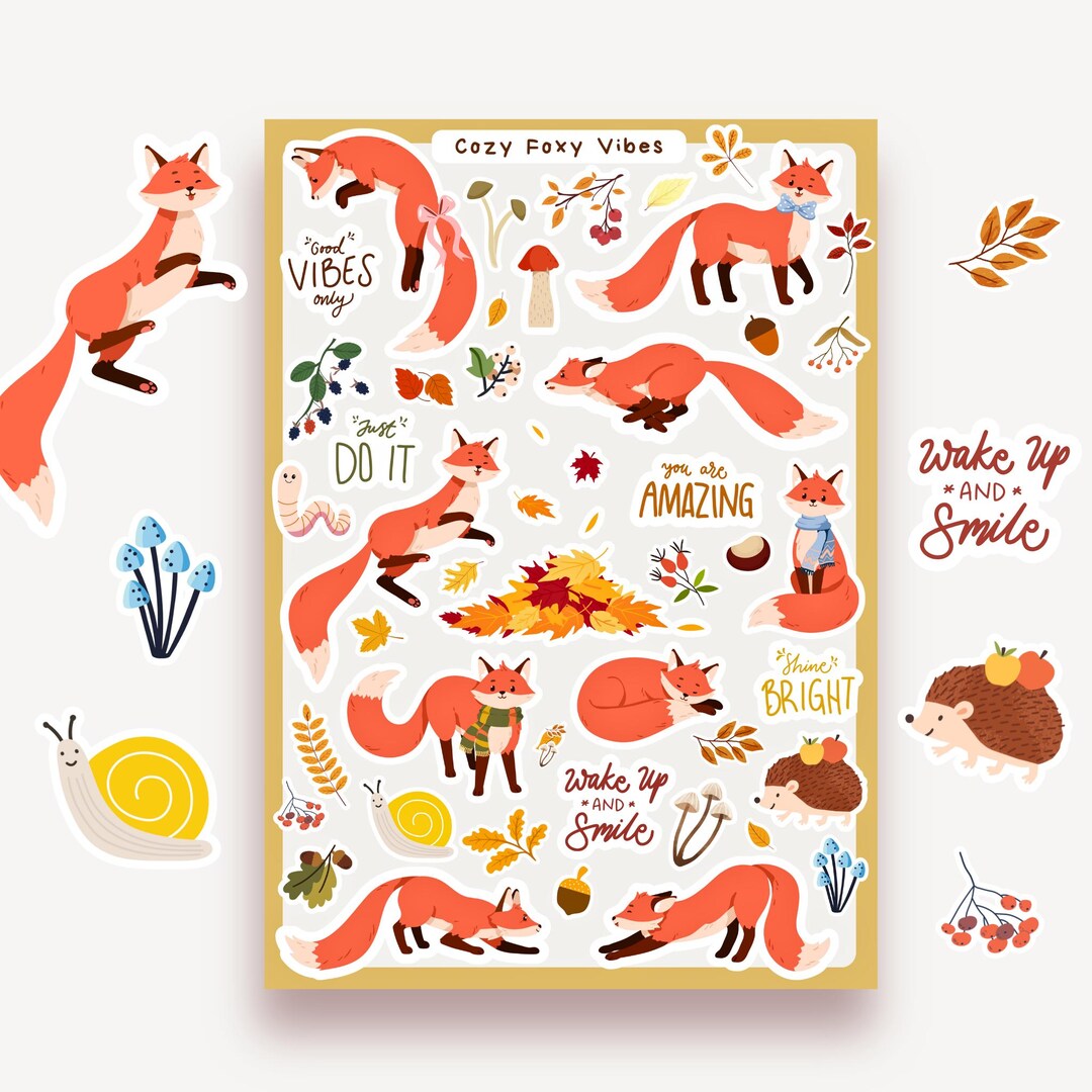 Fox Sticker Sheet A5 Autumn Cute Bullet Journal Gift Set Notebook ...