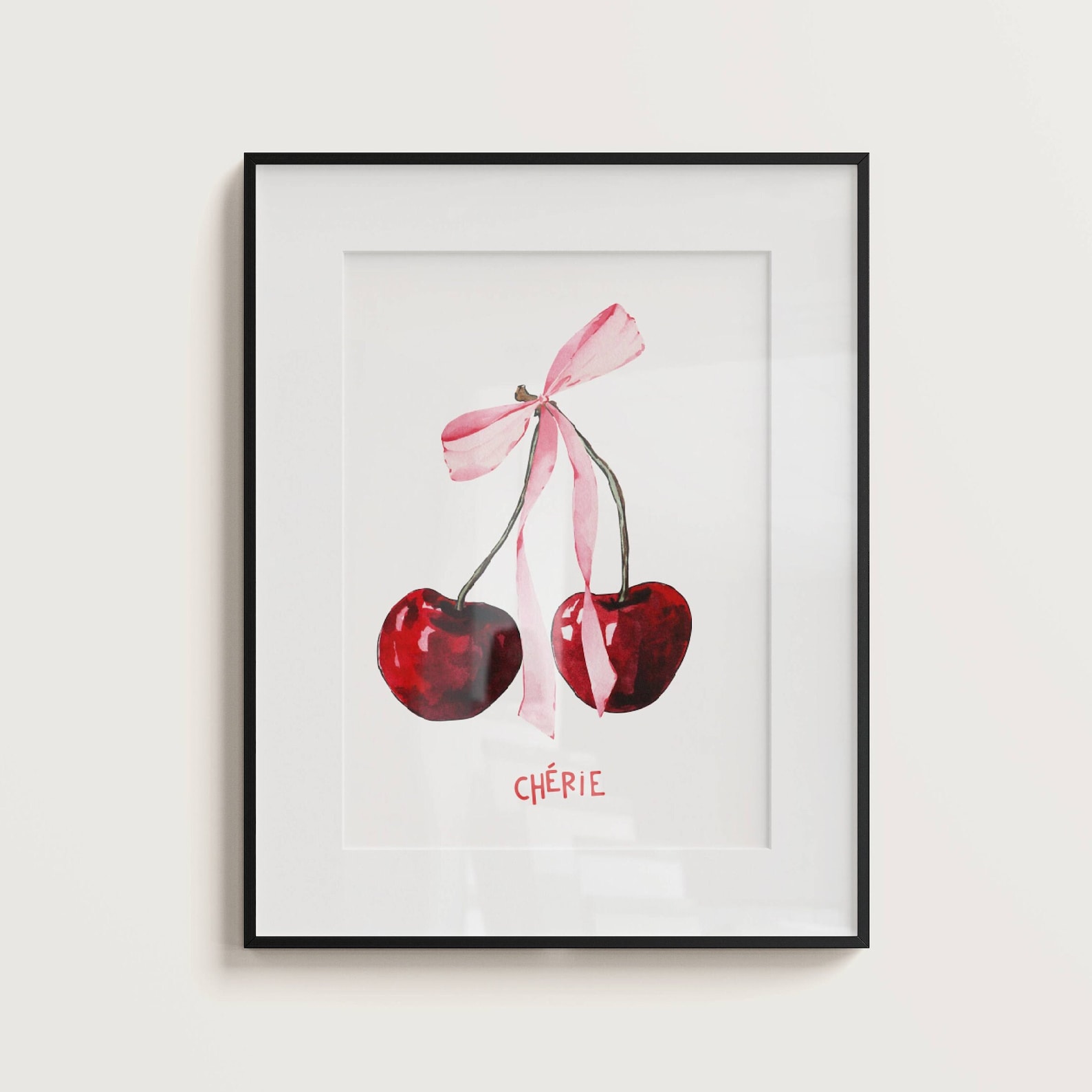 Cherry With Bow Wall Art Feminine Poster Cherries Soft Girl Bedroom ...