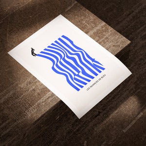 Linear Wavy Yves Klein Poster, Electric Blue Klif Minimal Print, Mid ...