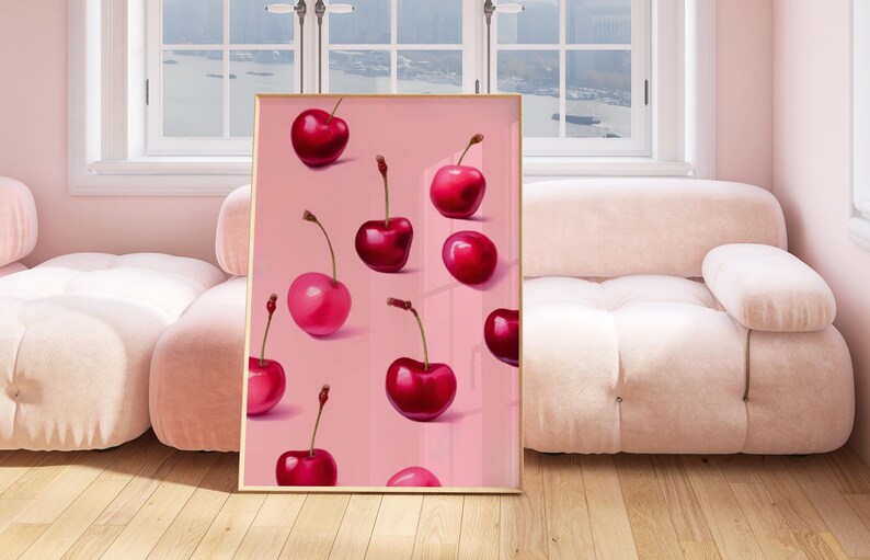 Cherry Wall Art Print, Printable Feminine Poster, Cherries Poster Soft ...