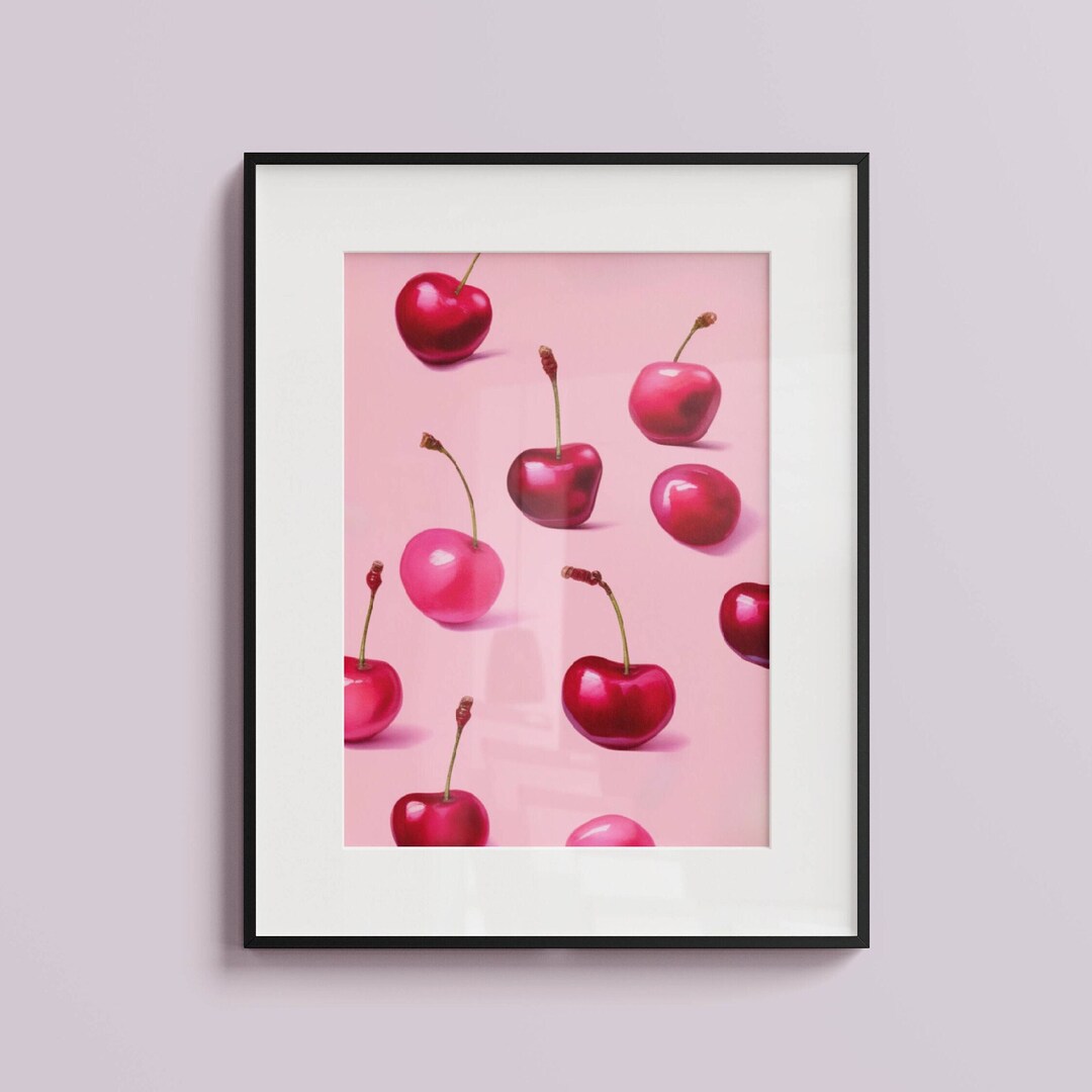 Cherry Wall Art Print, Printable Feminine Poster, Cherries Poster Soft ...