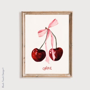 Cherry With Bow Wall Art Feminine Poster Cherries Soft Girl Bedroom ...