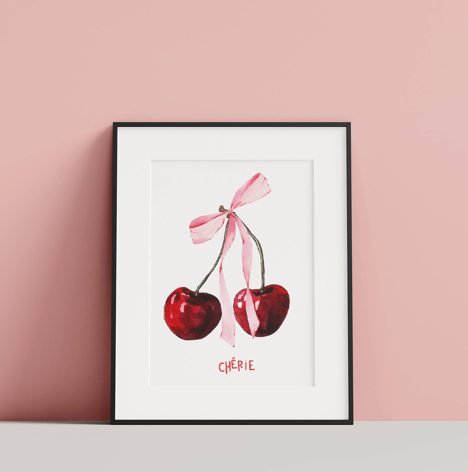 Cherry With Bow Wall Art Feminine Poster Cherries Soft Girl Bedroom ...