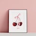 Cherry With Bow Wall Art Feminine Poster Cherries Soft Girl Bedroom ...