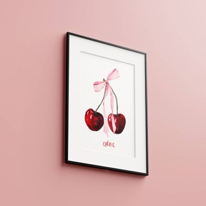 Cherry With Bow Wall Art Feminine Poster Cherries Soft Girl Bedroom ...
