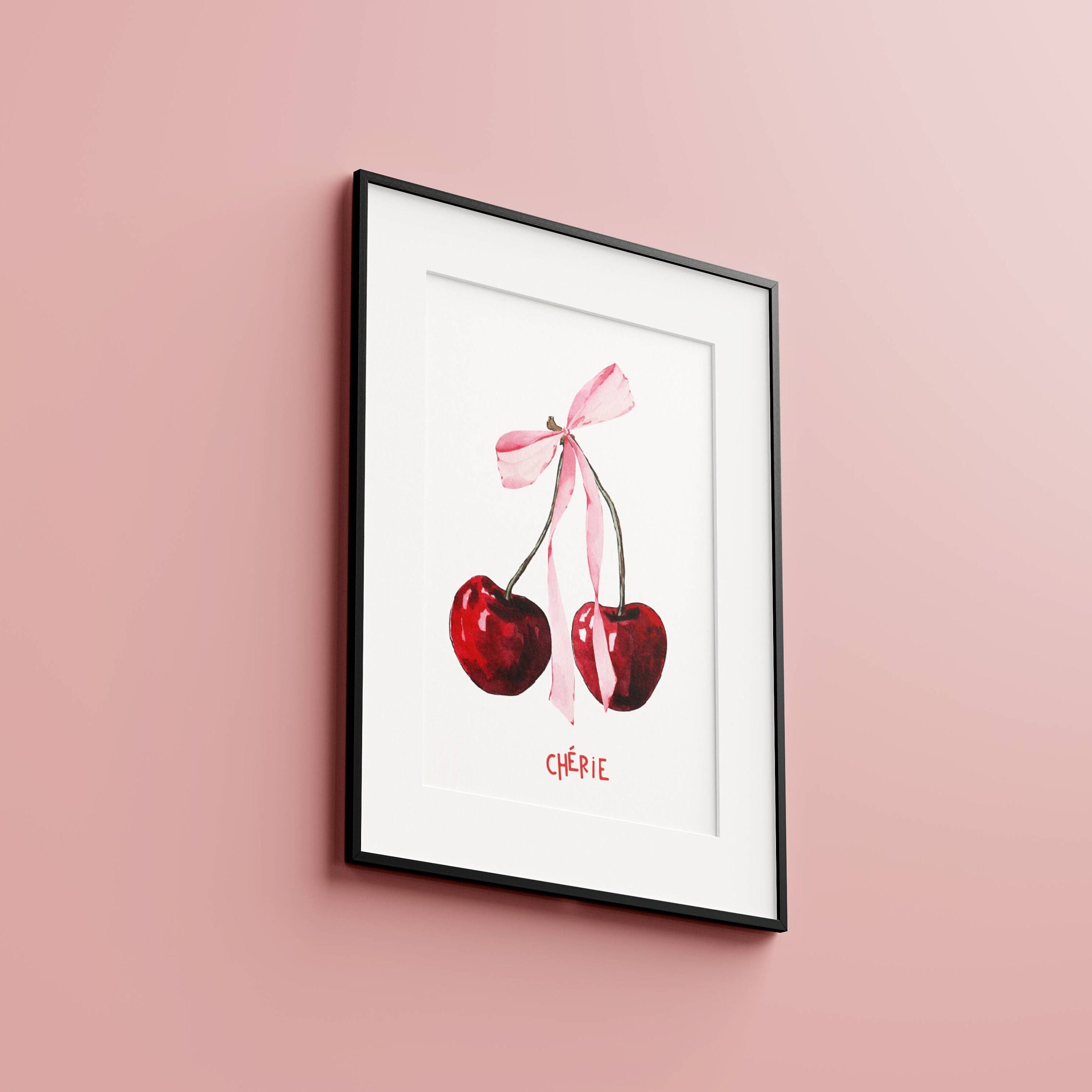 Cherry With Bow Wall Art Feminine Poster Cherries Soft Girl Bedroom ...