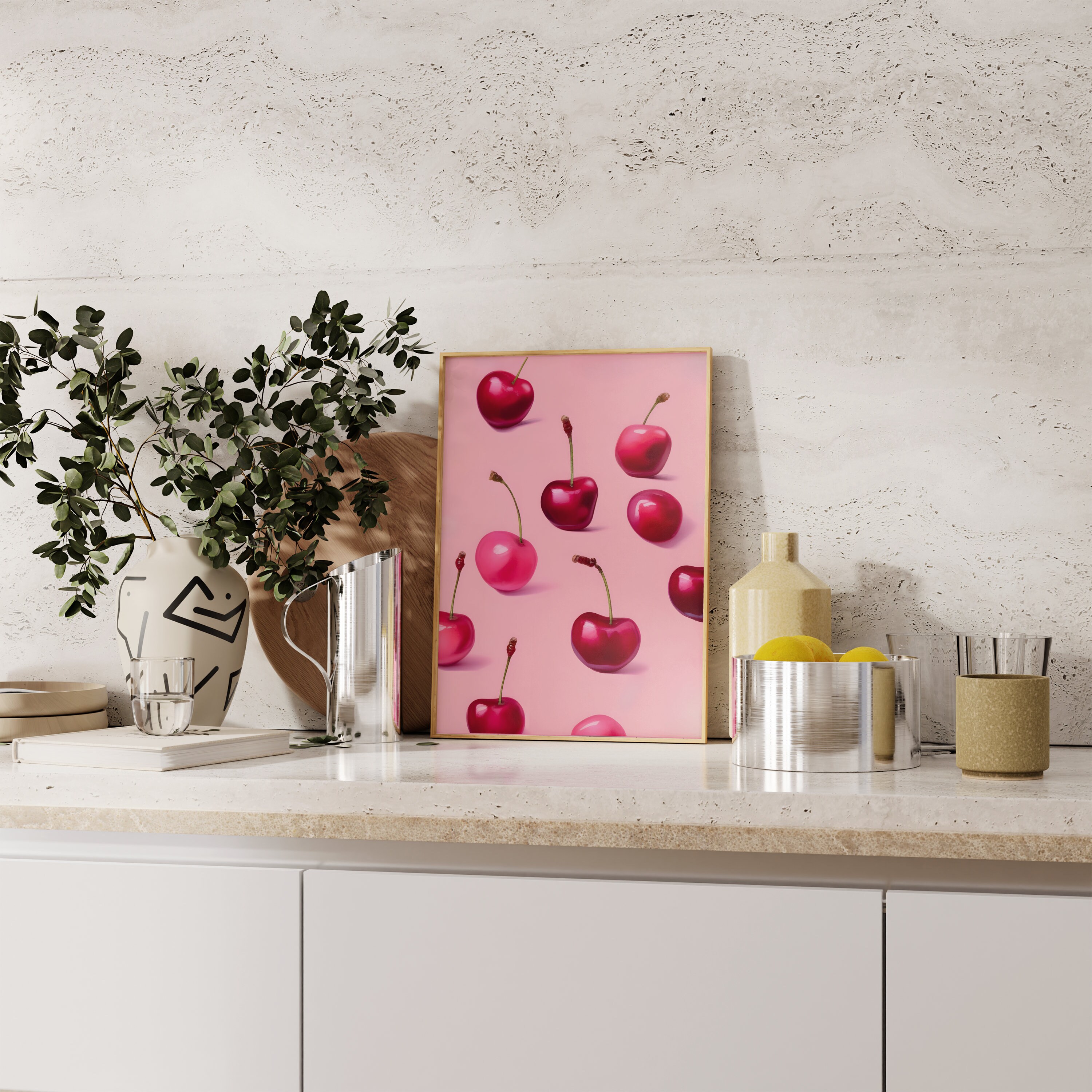 Cherry Wall Art Print, Printable Feminine Poster, Cherries Poster Soft ...