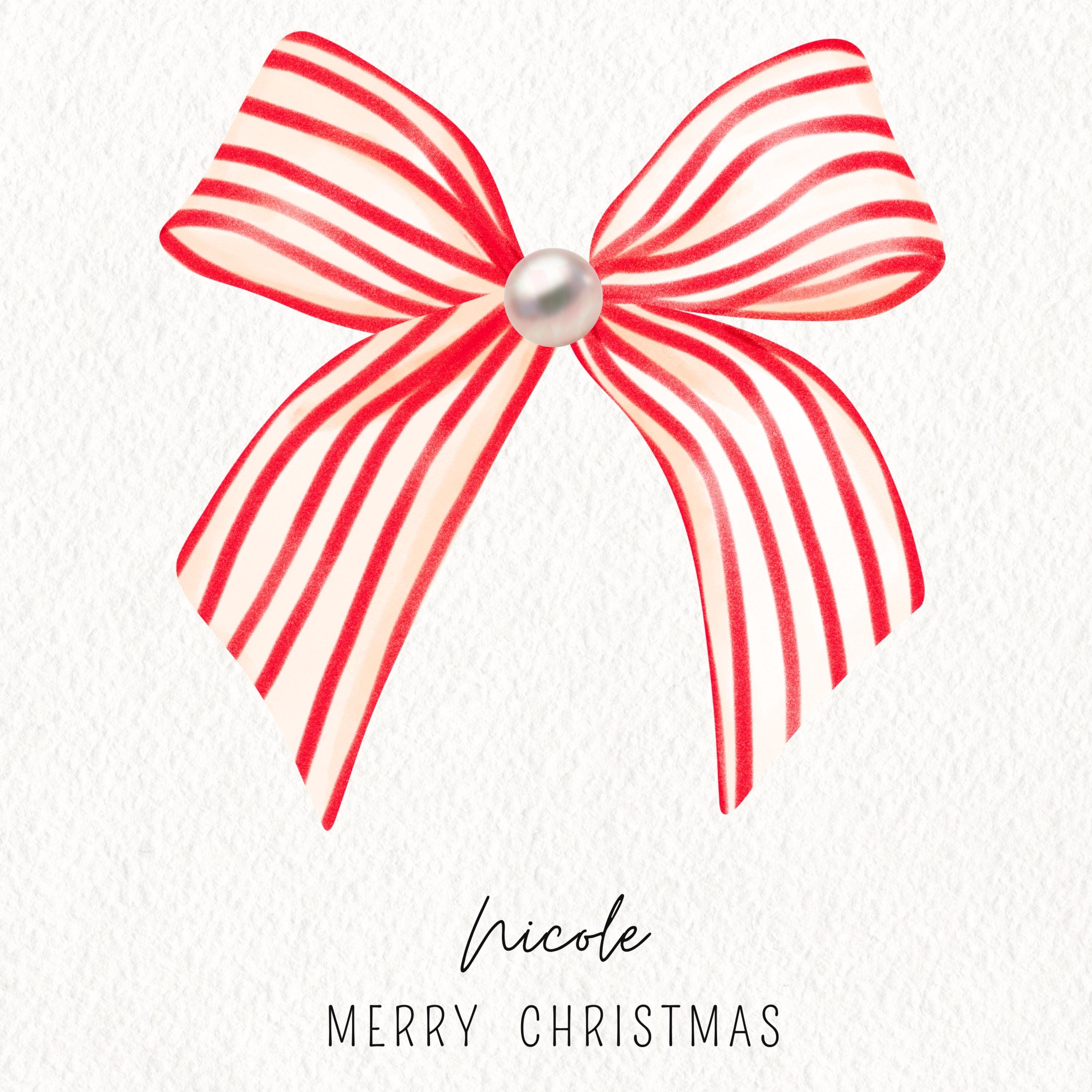 Christmas Bow Cards Custom Name Set of 4 Watercolour Festive Cards ...