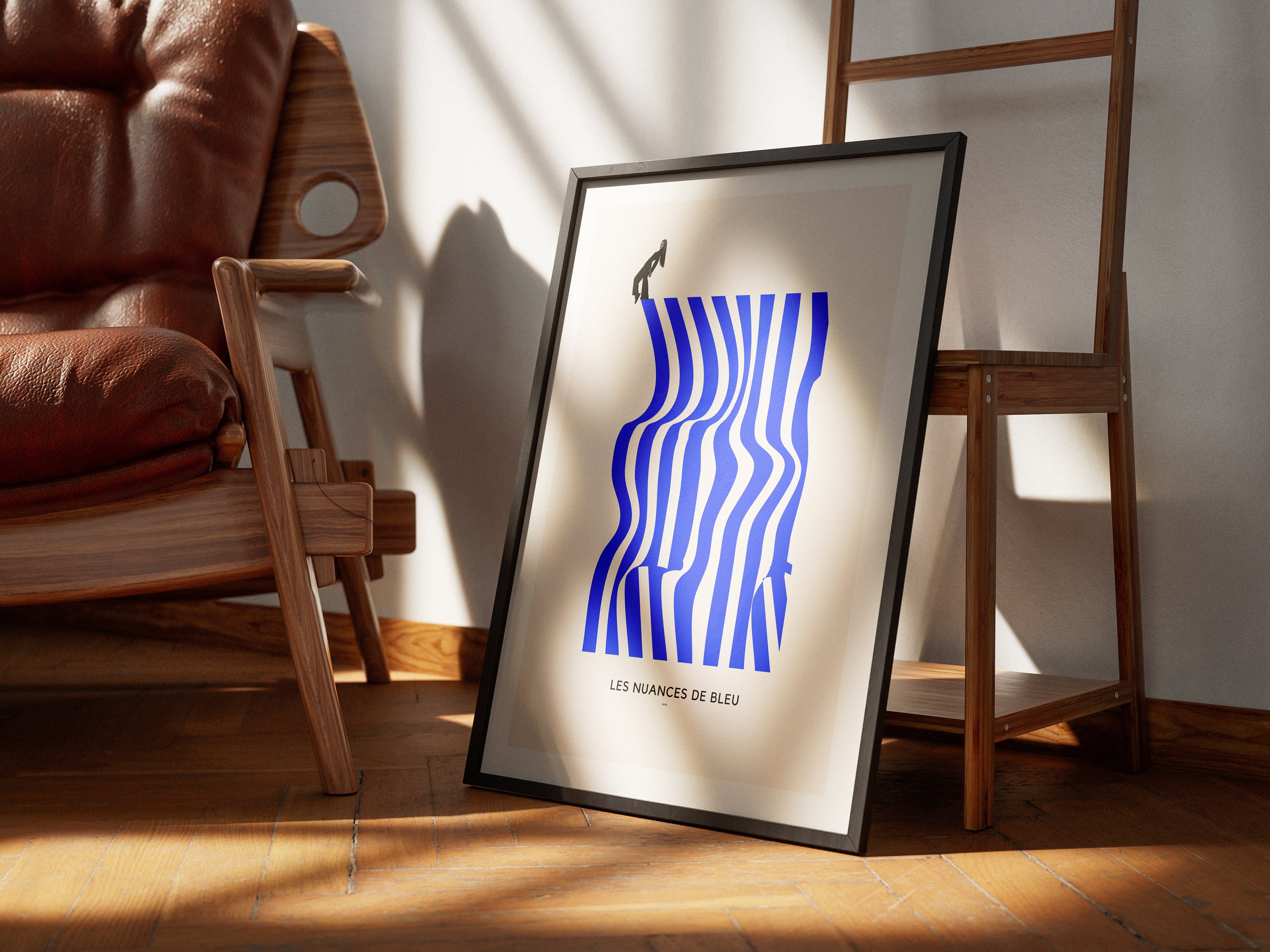 Linear Wavy Yves Klein Poster, Electric Blue Klif Minimal Print, Mid ...
