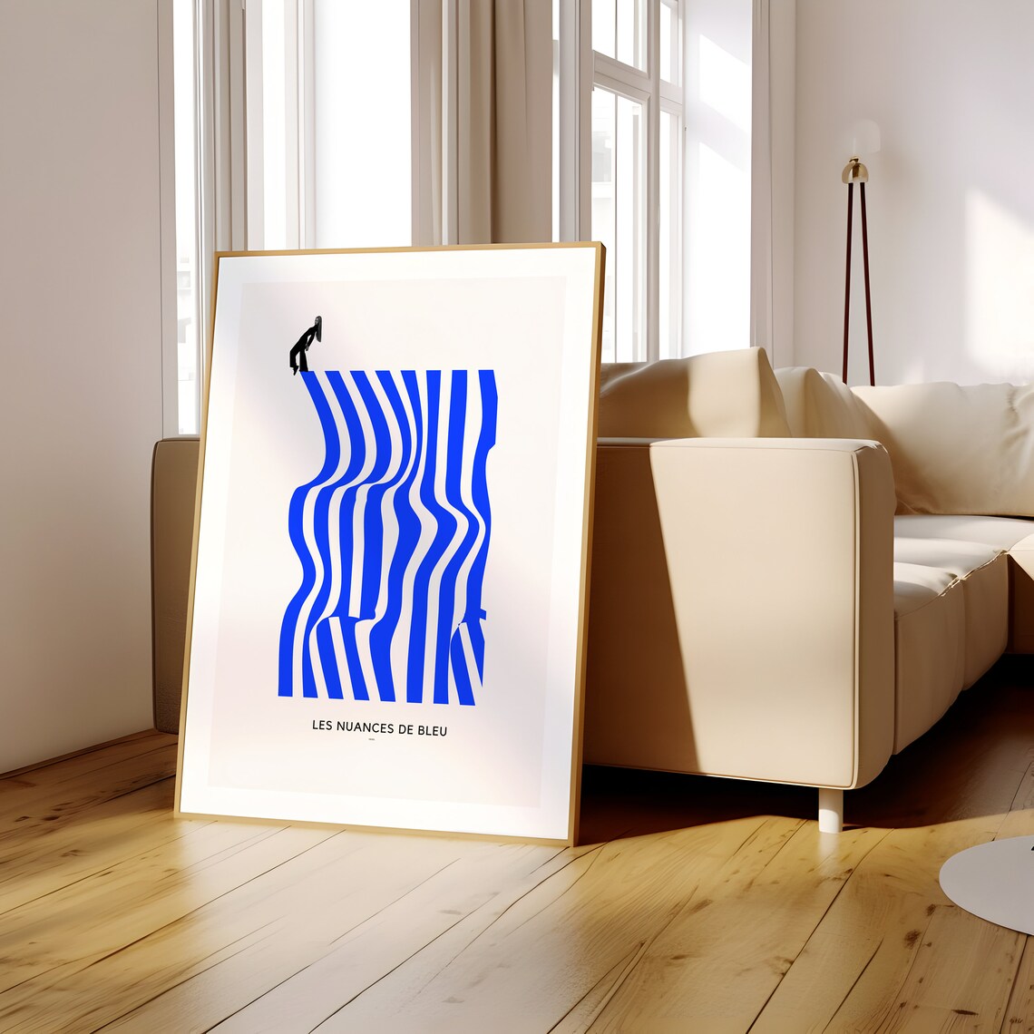 Linear Wavy Yves Klein Poster, Electric Blue Klif Minimal Print, Mid ...