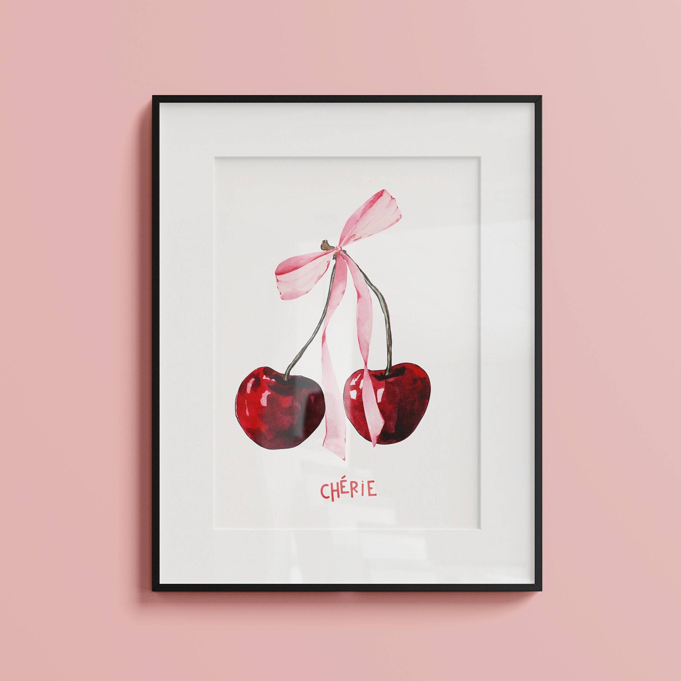 Cherry With Bow Wall Art Feminine Poster Cherries Soft Girl Bedroom ...