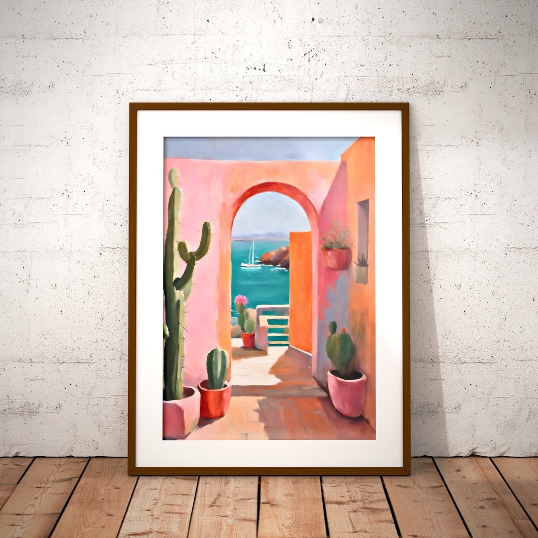 Open Window Holiday Poster, Vintage Pastel Watercoulor Costal Wall Art ...