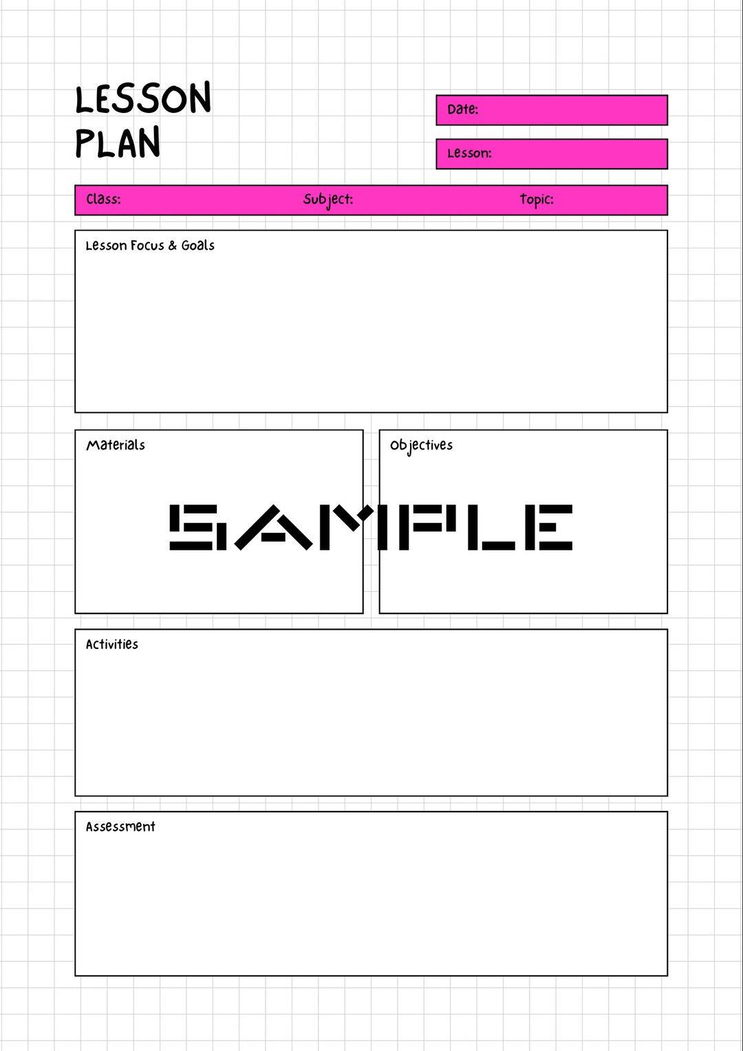 Printable Lesson Plan Pink - Etsy