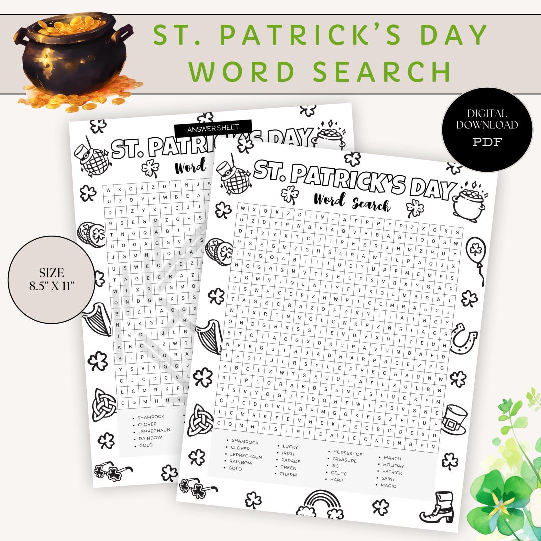 Jeu de recherche de mots pour la Saint-Patrick, jeu des fêtes, activité ...
