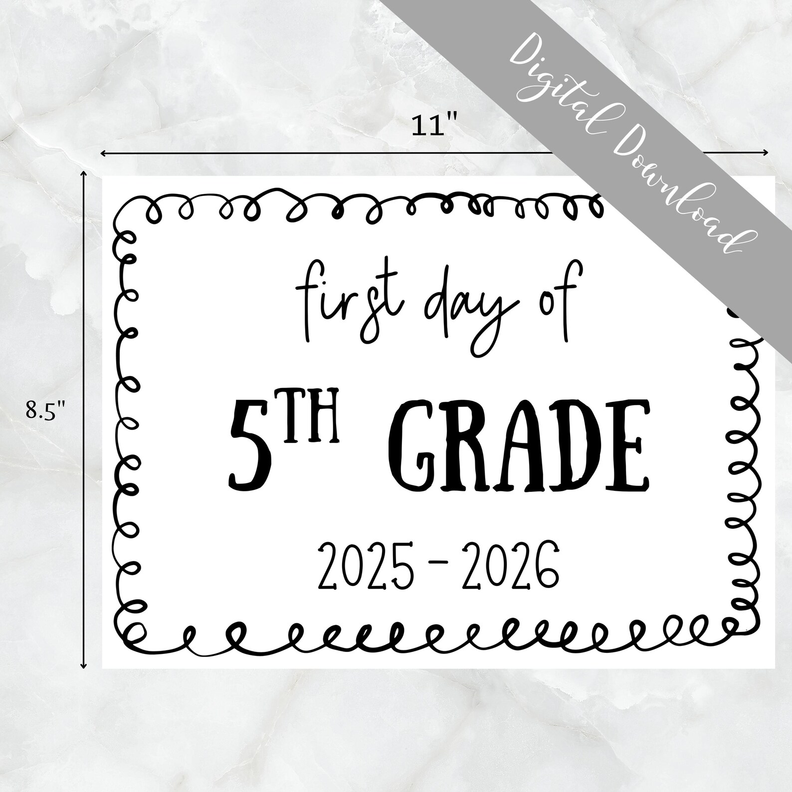 First Day of Fifth Grade Sign: Printable Back to School Photo Prop (PDF ...