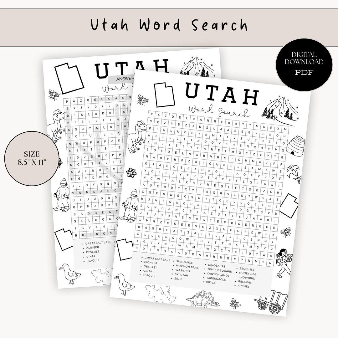 Utah State Word Search, Fun Activity, Learn About the United States ...