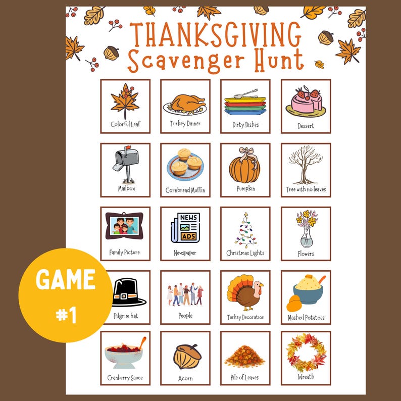 Thanksgiving Scavenger Hunt Games (digital Download, Printable) - Etsy
