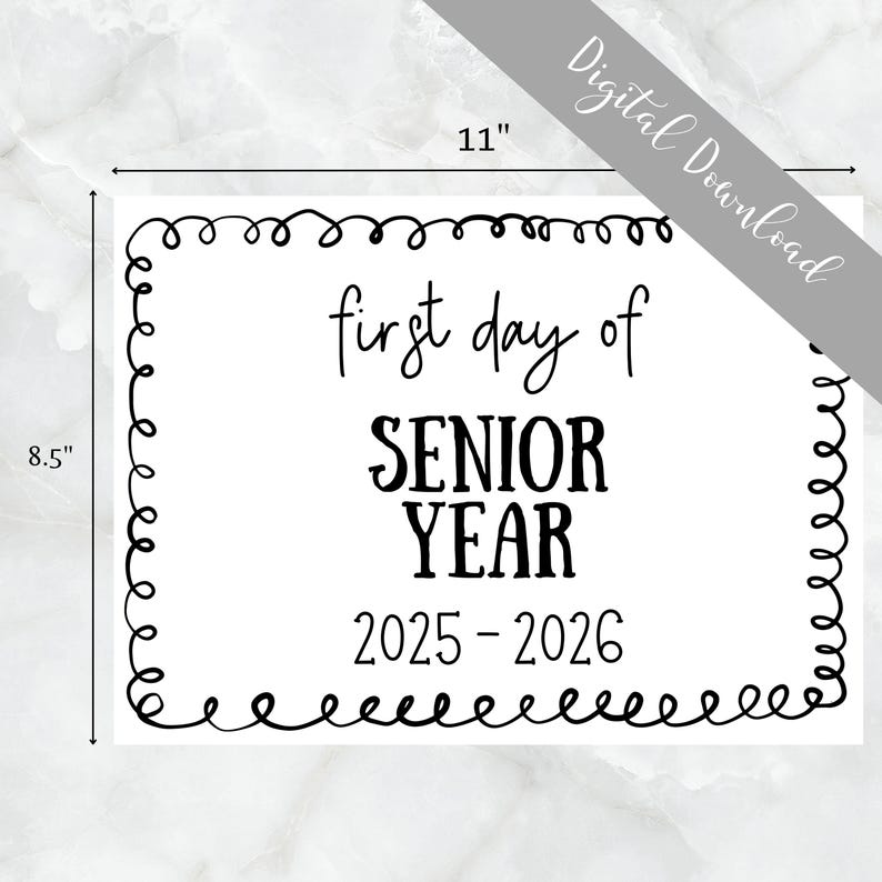 First Day of Senior Year Sign, Printable Back to School Sign, Instant ...