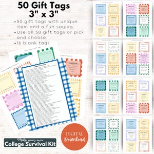 College Survival Kit Gift Tags: Freshman Dorm, 3" X 3" (PDF Download - Etsy