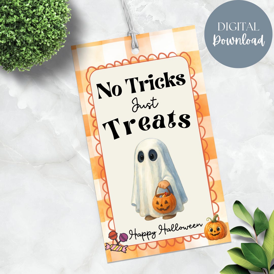 No Tricks Just Treats 2" X 3.5" Gift Tag / Happy Halloween Treat Bag ...
