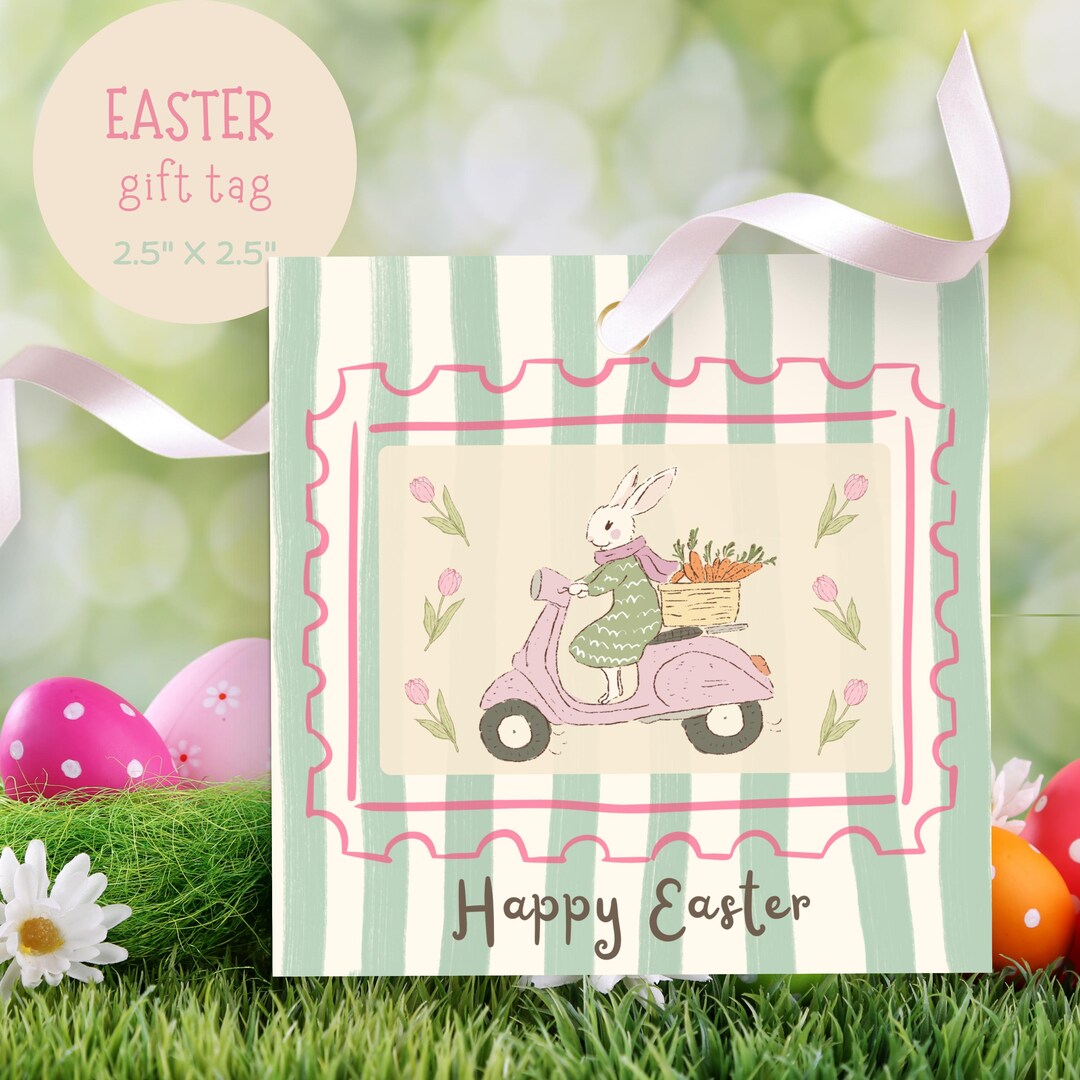 Happy Easter Gift Tag 2.5" X 2.5", Printable Easter Favor Tag, Square ...