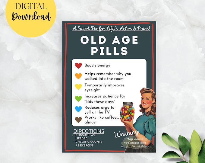 Old Age Pills | Printable Label | Over the Hill | Gag Gift | Funny Gift ...