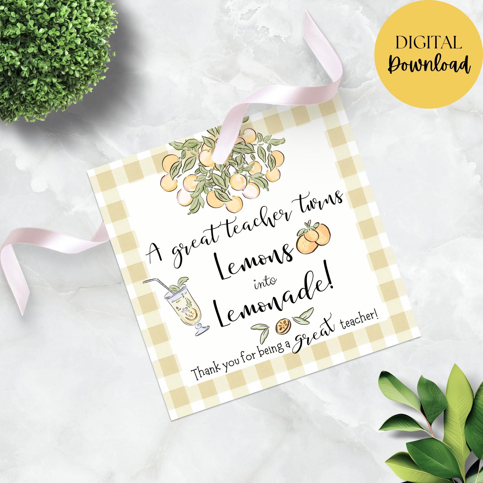 Lemons to Lemonade Teacher Gift Tag, Appreciation Printable (digital ...