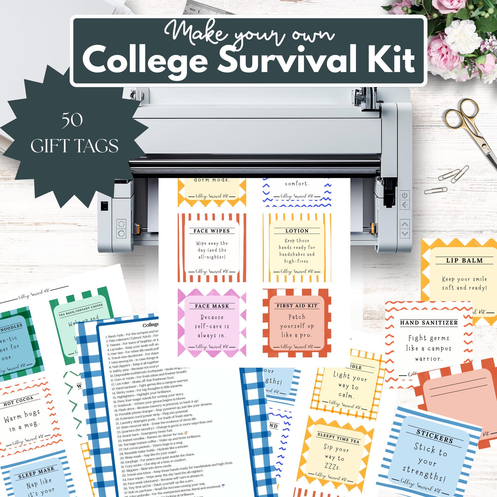College Survival Kit Gift Tags: Freshman Dorm, 3" X 3" (PDF Download - Etsy