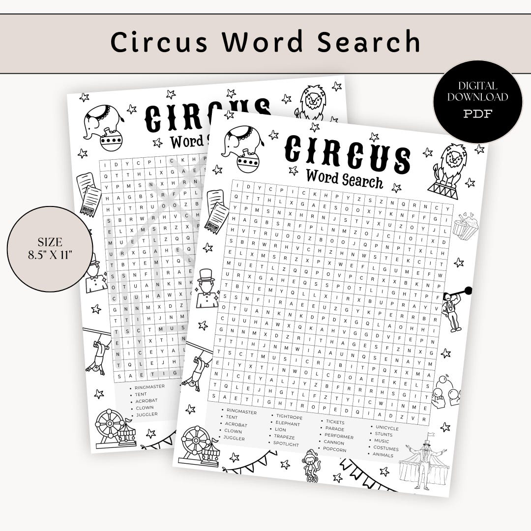 Circus Word Search Activity / Circus Party Game / Word Search (digital ...