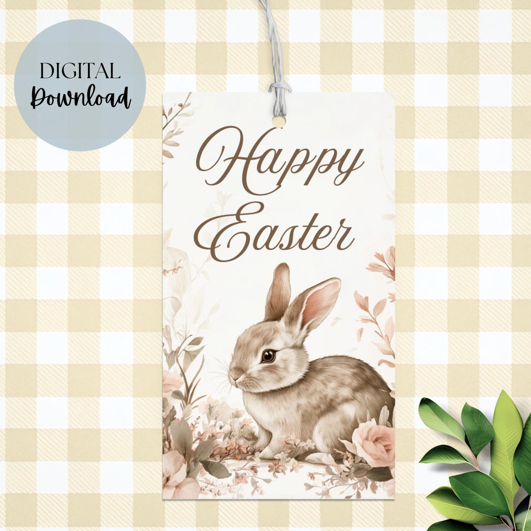 Happy Easter Gift Tag 2 X 3.5 Inches, Cute Brown Bunny, Happy Easter ...