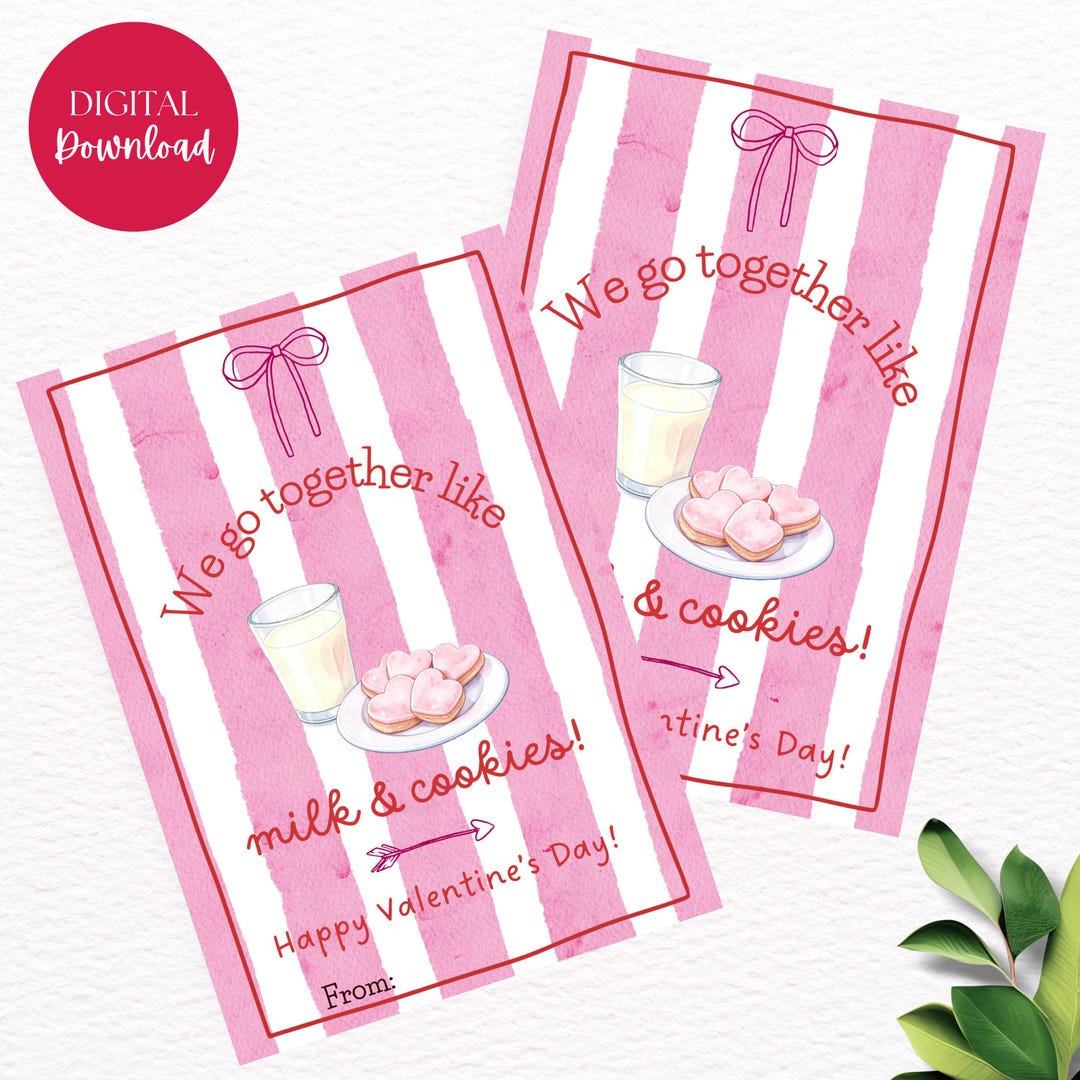 We Go Together Like Milk and Cookies! Happy Valentine's Day! 2.5" X 3.5 ...
