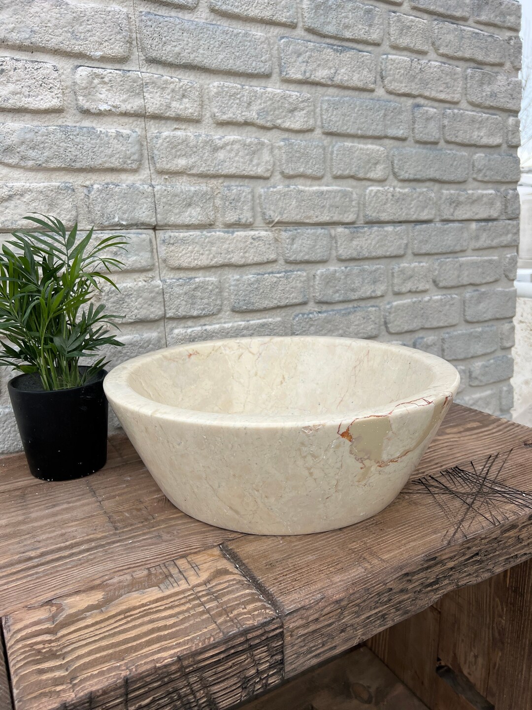 Custom Order Deep Light Beige Marble Sink, Conical Bathroom Sink/wash ...