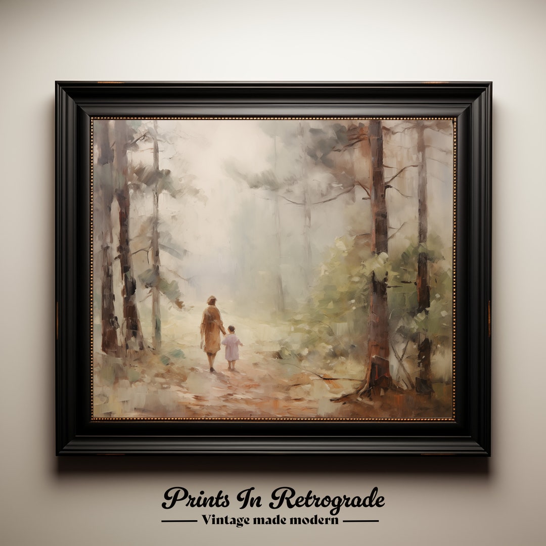 Mom and Daughter Print - Hiking Forest Wooded Scene - Nature Walk ...