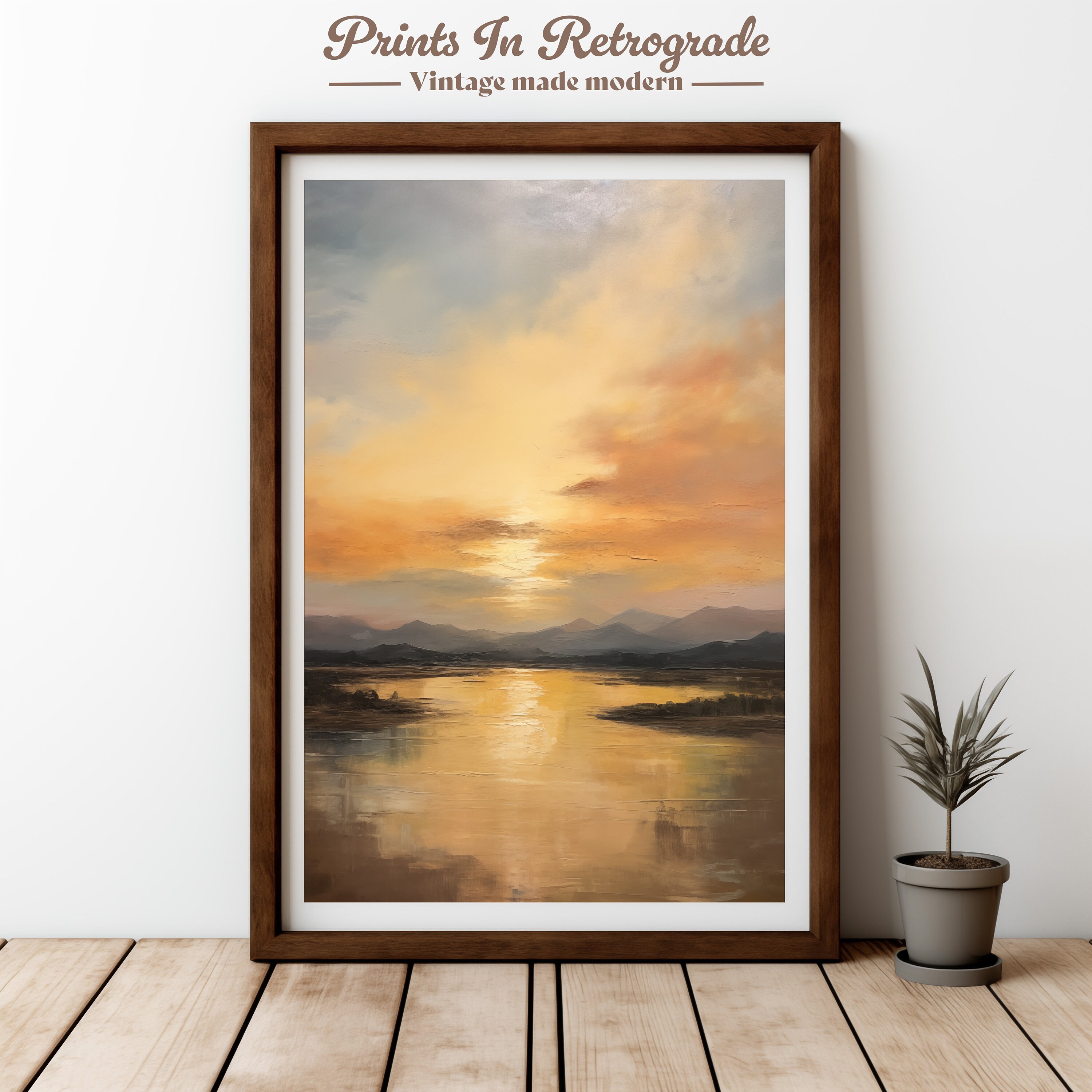 Lake Sunset Oil Painting Digital Art Orange Awe-inspiring Peaceful ...