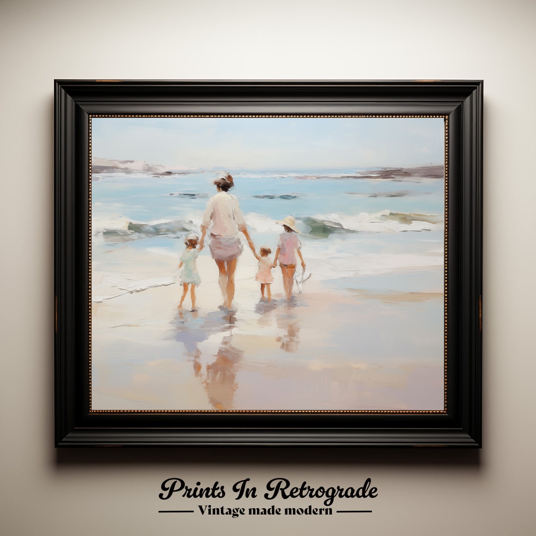 Mom and Kids Digital Print - Beach Scene - Family Vacation Time ...