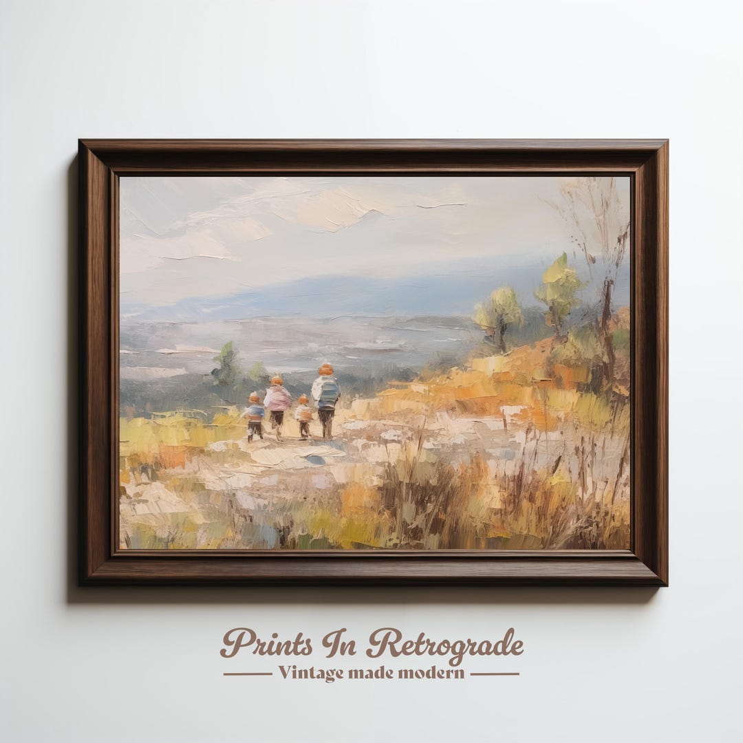 Four Siblings Landscape Scenery Painting, Vintage Style Oil Artwork ...