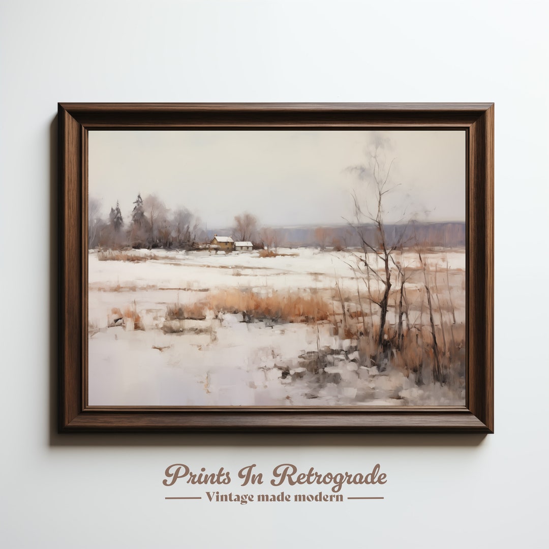 Snowy Cabin - Digital Art - Muted Oil - Snow Scene - Painting - Cozy ...