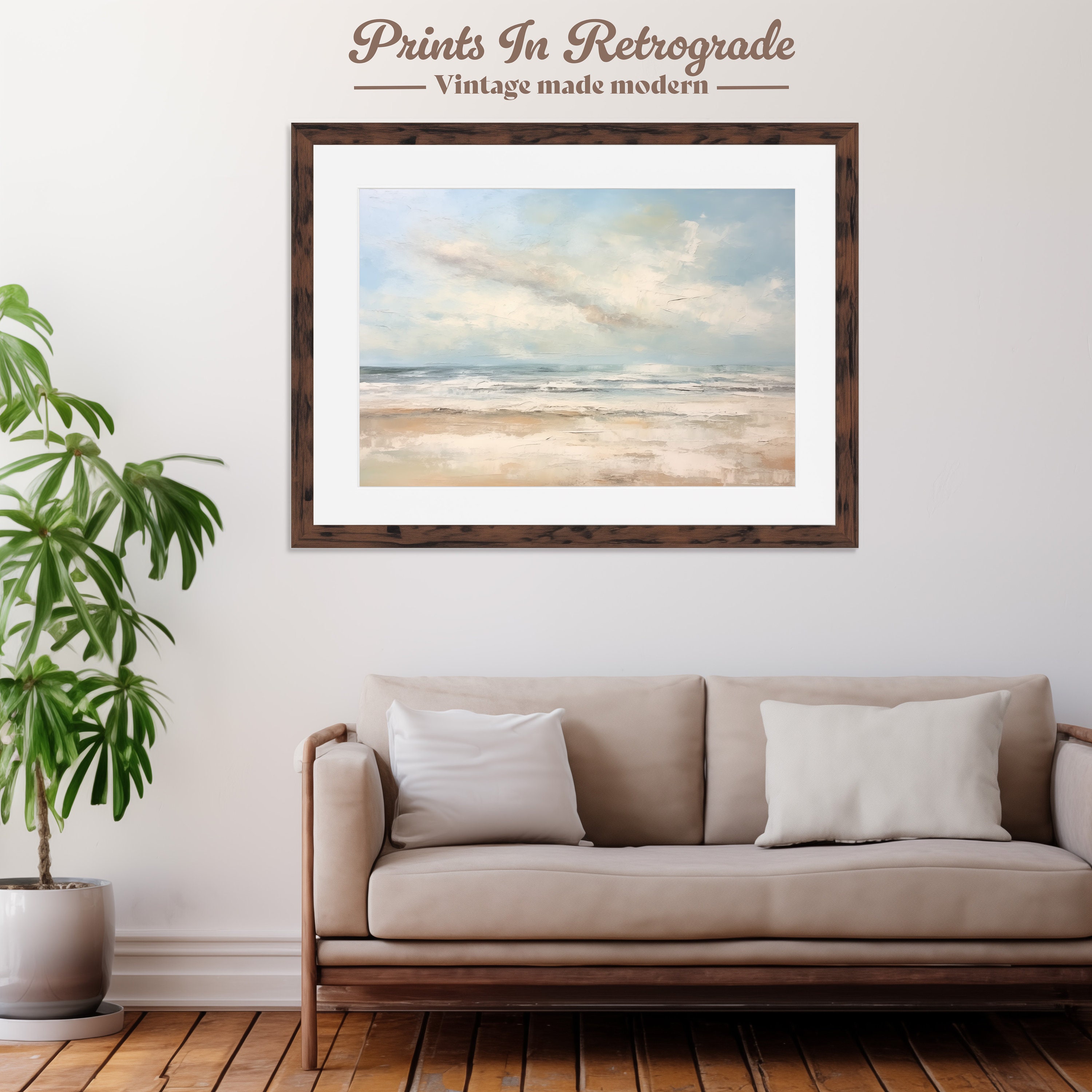 Vintage Beach Scene Digital Art Oil Painting Brush Strokes Ocean Beach ...
