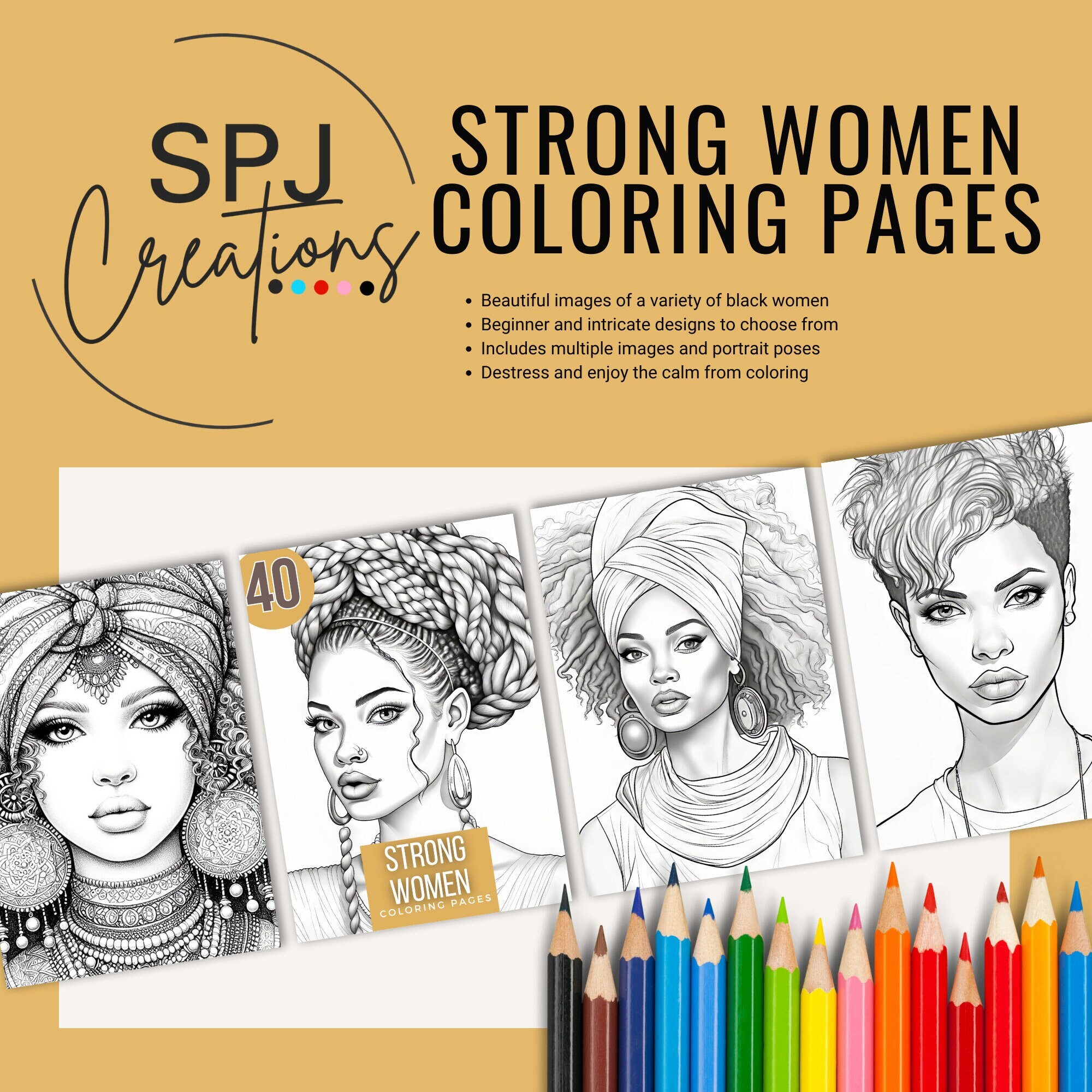 40 Strong Women Coloring Pages Adult Stress Relief, Adult Colouring ...