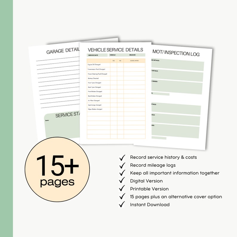 Vehicle Maintenance Log Template, Service Tracker, Car Repairs, Expense ...