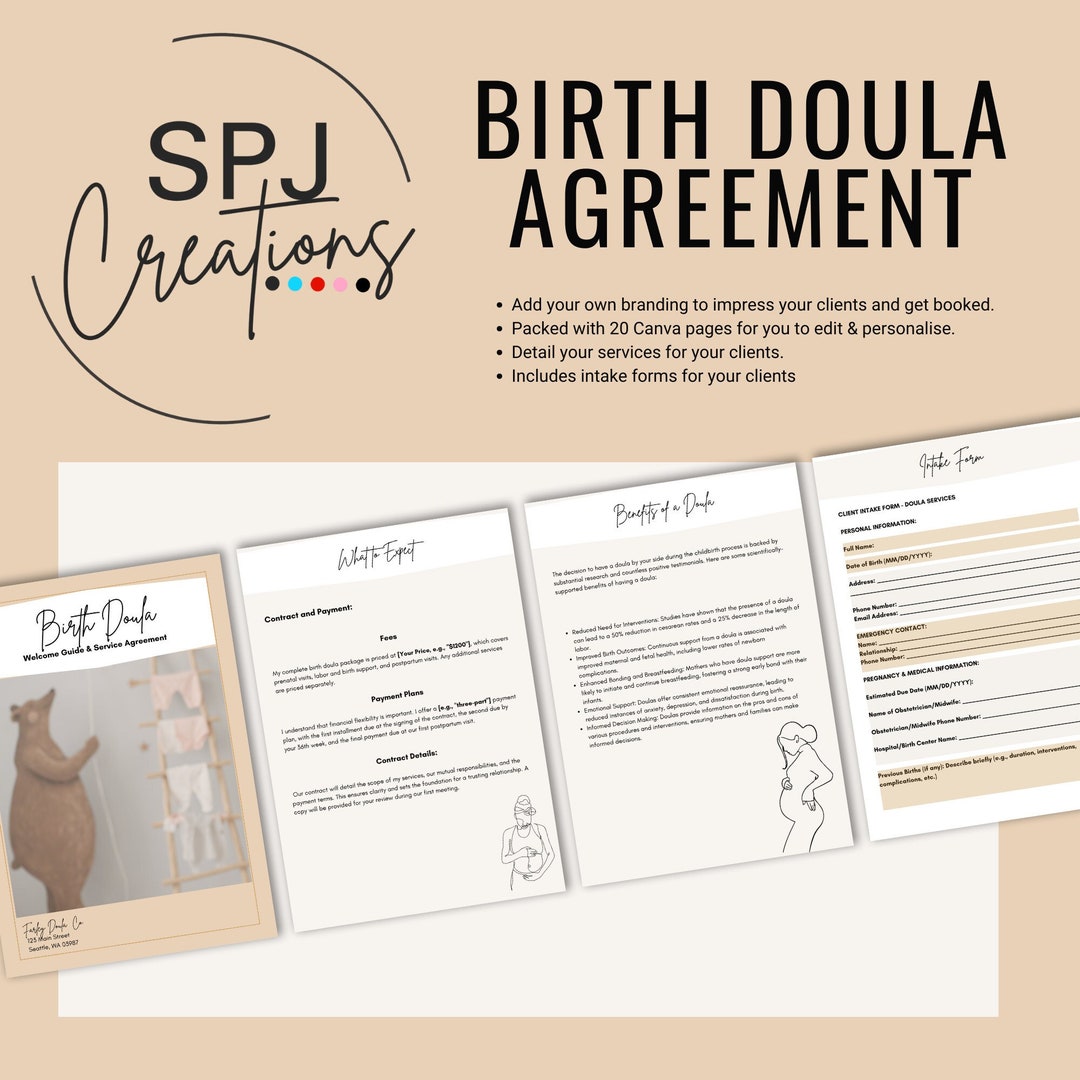 Editable Birth Doula Agreement Canva Template, Doula Client Forms, New ...
