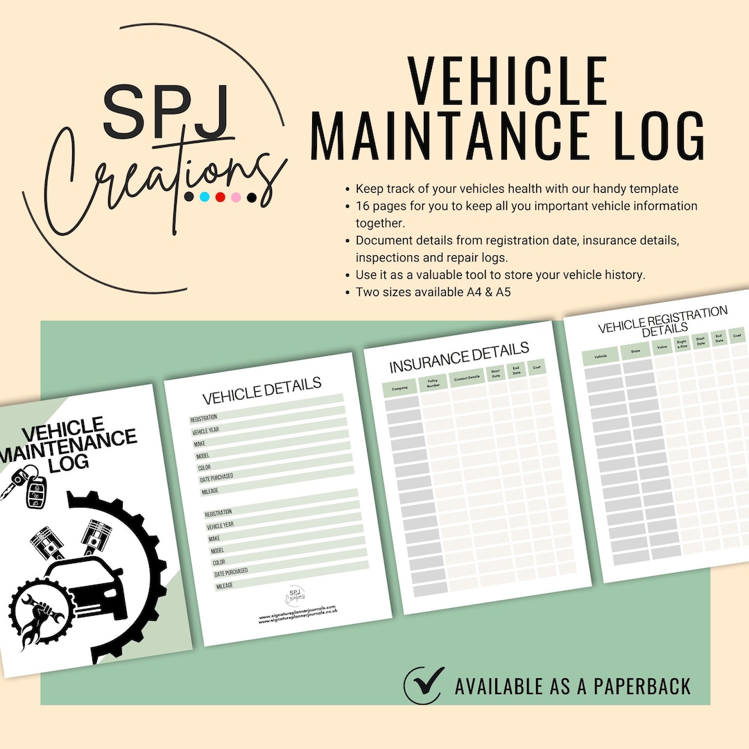 Vehicle Maintenance Log Template, Service Tracker, Car Repairs, Expense ...