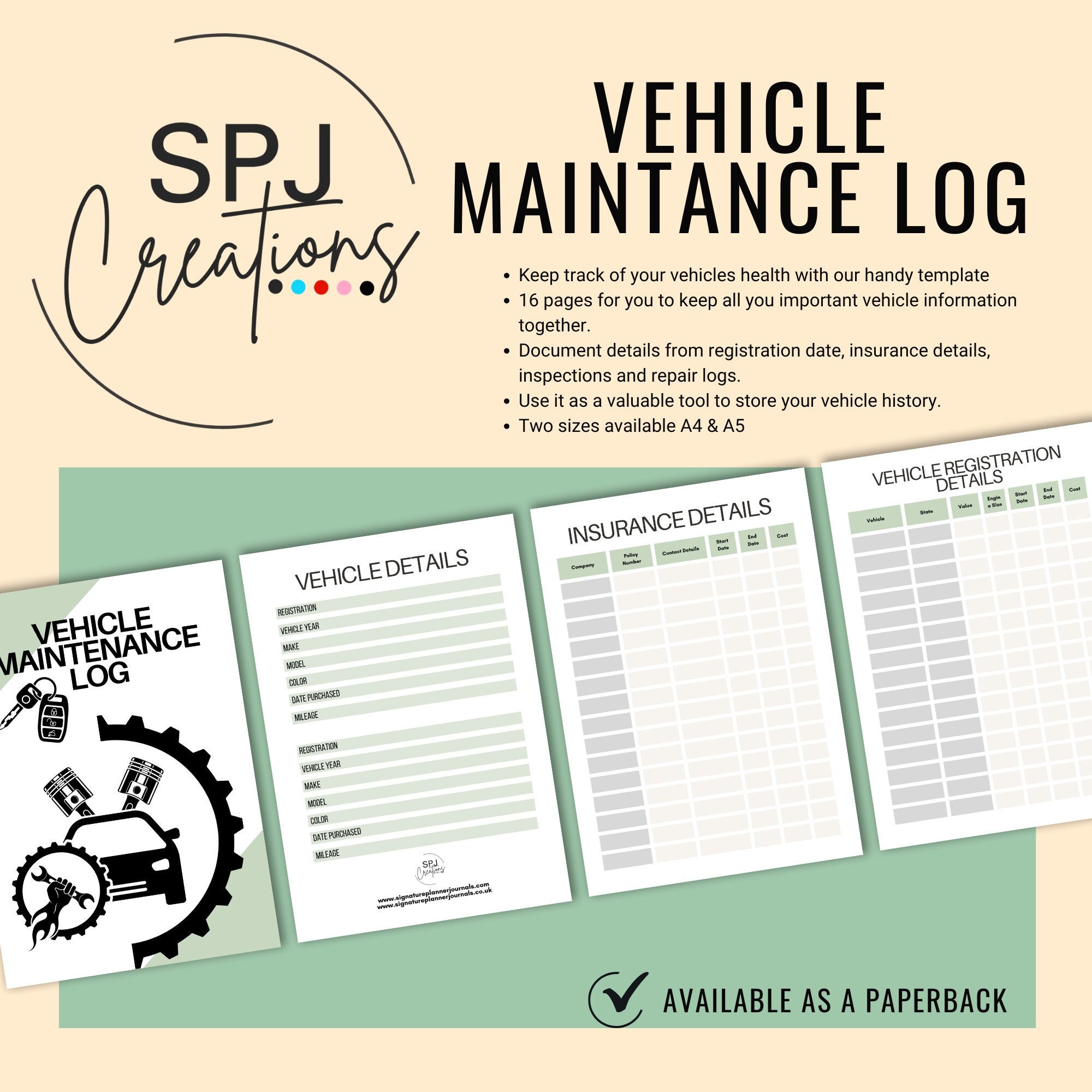 Vehicle Maintenance Log Template, Service Tracker, Car Repairs, Expense ...