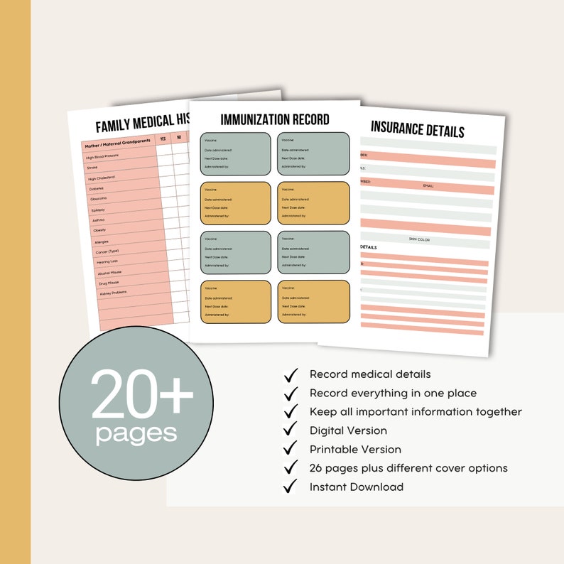 Children's Health Record Log PDF Printable Template, Kids Medical ...